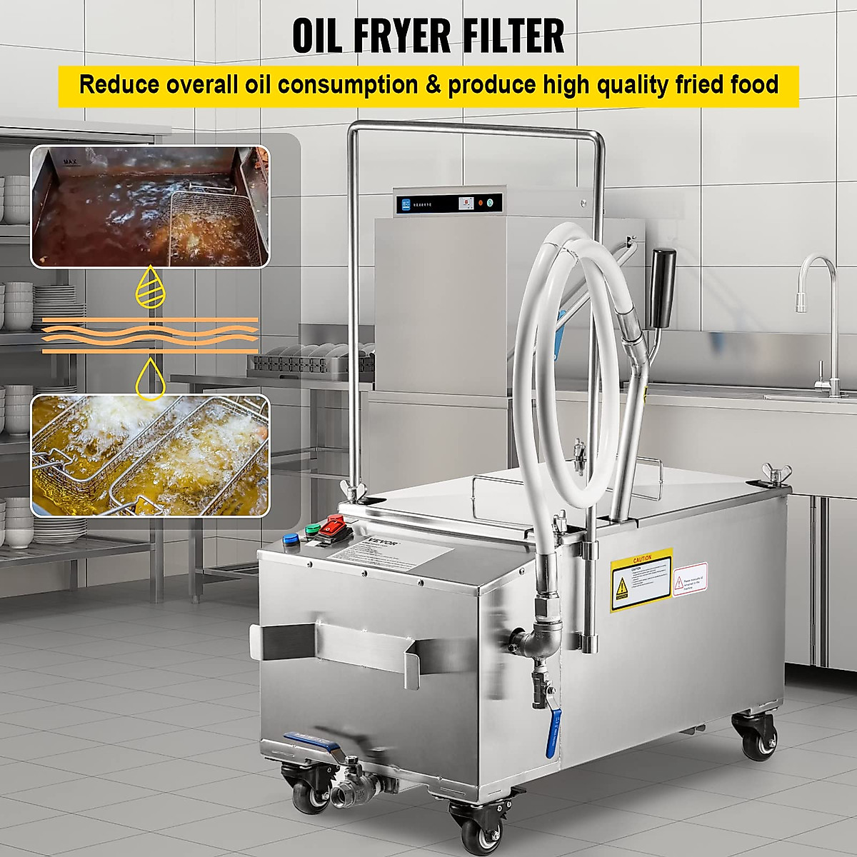 VEVOR Mobile Fryer Filter, 80 LBS/40 L/10.56 Gal Capacity, 300W Oil Filtration System with 5 L/min Flow Rate, Mobile Frying Oil Filtering System with 10 L/min Pump & Oil Hose, 110V/60Hz
