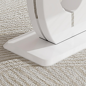 Kootlena Rectangular 63" Marble Dining Table, Luxurious Dining Room Table with 1.4" Faux Marble Top and White U-Shape MDF Base, Modern Kitchen Dining Table for Kitchen Living Dining Room