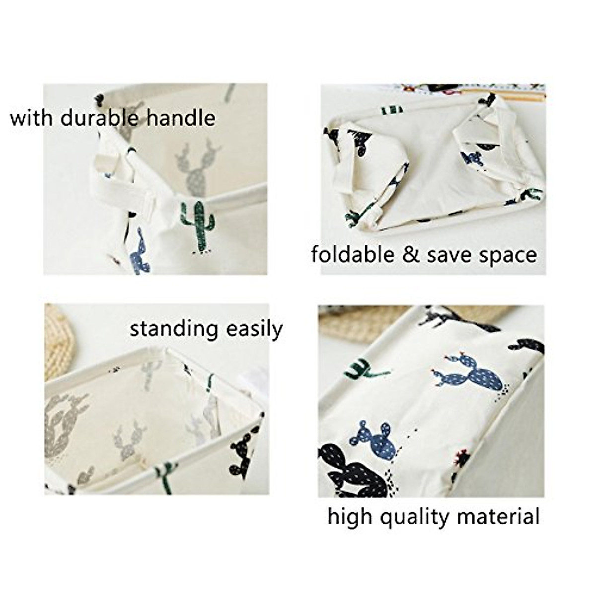 KRLIFCSL Storage Bins Foldable Cactus Storage Basket for Nursery, Kids Toys, Makeup, Small Items, Desktop Organization, Set of 4 (Cream)