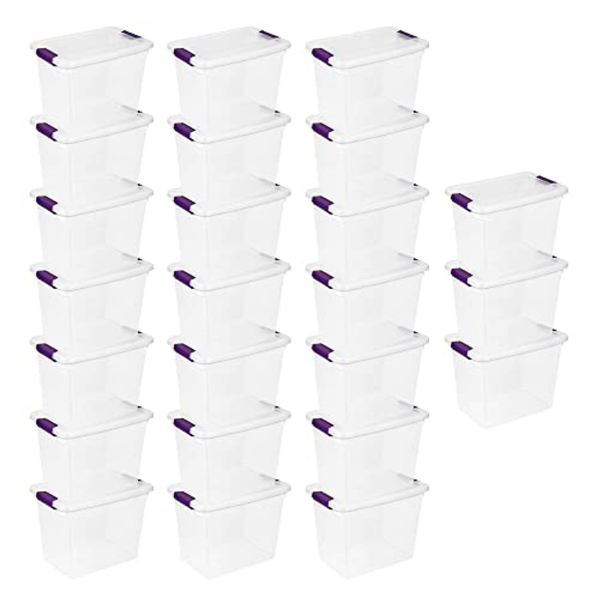 Sterilite 27 Qt ClearView Latch Storage Box Stackable Bin with Latching Lid, Plastic Container to Organize Clothes in Closet, Clear Base, Lid, 24-Pack