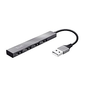 Trust 23786 Halyx Aluminium 4-Port Mini USB 2.0 Hub for PC, Laptop, Mac - Silver