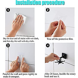 4pcs 360° Rotating Folding Self Adhesive Hooks with 180° Vertical Flip Claws for Bathroom Kitchen Office Towel (2 Black + 2 White)