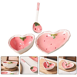 UPKOCH Sushi Dishes Ceramic Dessert Plate Heart Shape Salad Bowl Cute Strawberry Fruit Appetizer Serving Bowl Sushi Dinner Plate Snack Serving Platter Jewelry Dish with Spoon Sushi Making Kit