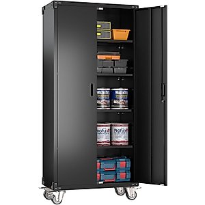 Aobabo Garage Storage Cabinet with Wheels,72In High Lockable Metal Storage Cabinet for Garage Home Storage, Black Required-Assembly