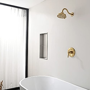 Bathroom Shower Only Faucet with Valve Brushed Gold, DAYONE Wall Mounted Shower Fixtures Complete Mixer, Single Function Shower Trim Kit Set, DAY152BTG