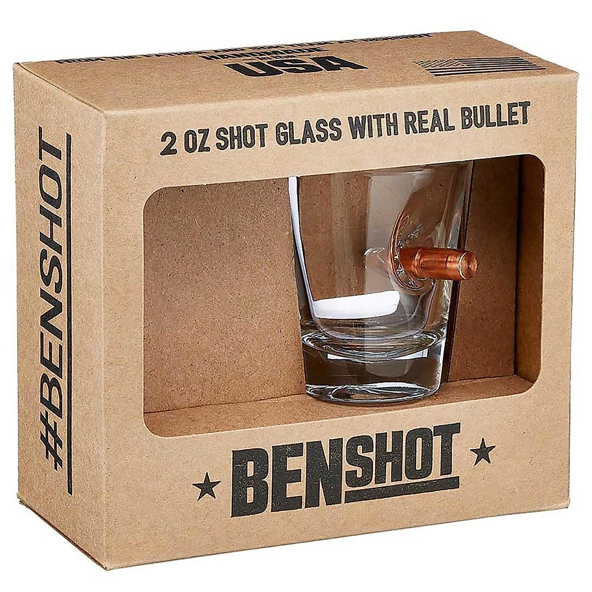 BenShot 'Merica Shot Glass with Real .308 Bullet - 2oz | Made in the USA [Set of 4]