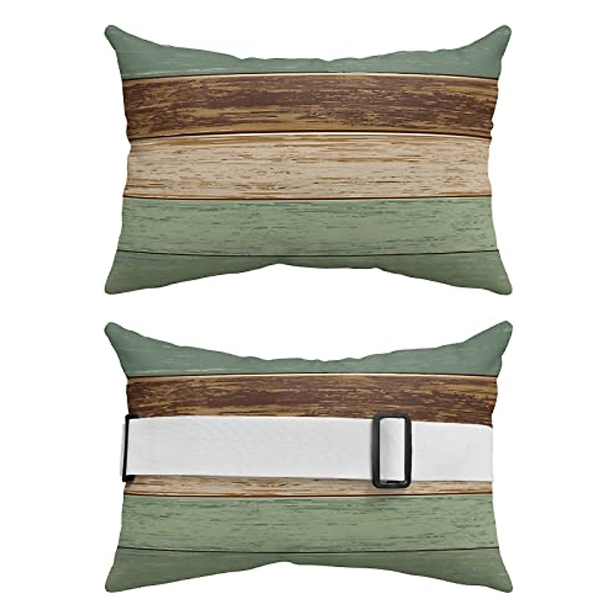 Recliner Head Pillow Ledge Loungers Chair Pillows with Insert Vintage Sage Green Brown Wood Grain Farm Lumbar Pillow with Adjustable Strap Outdoor Waterproof Patio Pillows for Beach Pool, 2 PCS