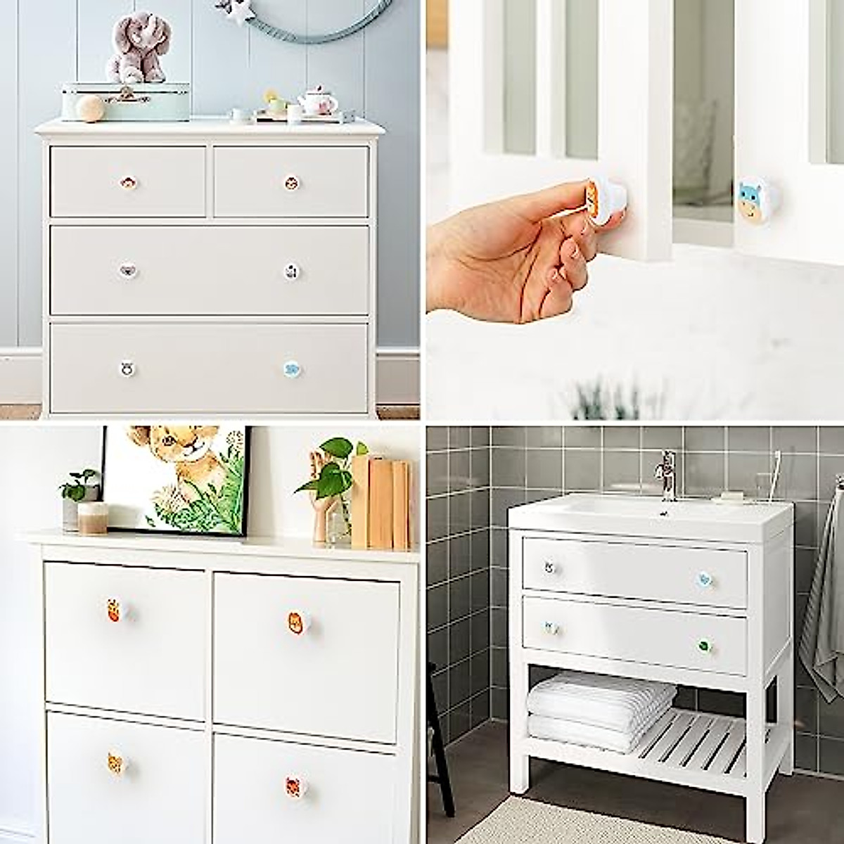 Tuitessine 12 Pack Assorted Safari Animals Drawer Knobs Funny Round Ceramic Dresser Knobs Cabinet Closet Cupboard Pulls Cute Wardrobe Handles Jungle Decor for Nursery Kitchen Bathroom Bedroom