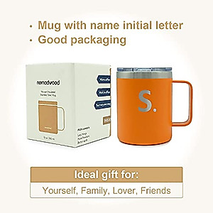 nomadwood Vacuum Insulated Stainless Steel Mug, Double Wall Tumbler with Handle and Lid, Custom Initial Letter Camp Cup (ArmyGreen, B)