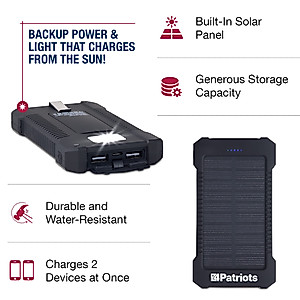 4Patriots 4-Pack Patriot Power Cell Bundle: Portable Solar Power, Rechargeable Battery 2 USB Ports, 8,000 mAh Lithium Polymer Battery, LED Flashlight, Great for Hiking or Emergencies