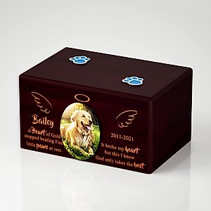 Bemaystar Pet Urns for Dogs Ashes - Custom Pet Ashes Keepsake Box, Personalized Pet Cremation Photo Urn, Wooden Pet Memorial Funeral Urns Box, Loss Pet Gift for Pet Lovers Medium 0-72lbs