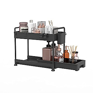 DDmispo Under Kitchen Sink Organizers and Storage, 2 Tier Bathroom Cabinet Undersink Organizer Storage Pull Out Shelf Drawer, Under-Sink Organizers Sliding Rack for Narrow Space