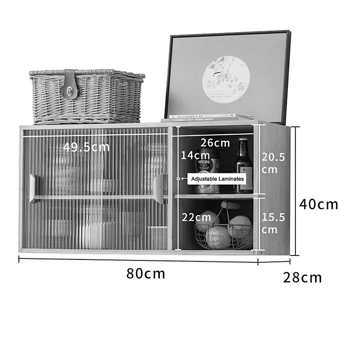 PHSP Wall Cabinet Solid Wood Storage Kitchen Condiment Dish Mounted Dining Table, Sofa Side Glass Sliding Door, 80*28*40cm