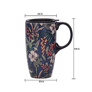 TZSSP Coffee Ceramic Mug Porcelain Latte Tea Cup With Lid 17oz. 2pack Blue and Black