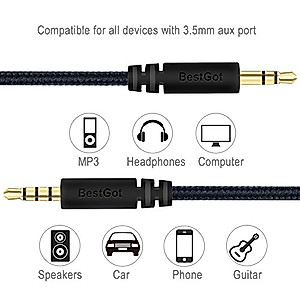 BESTGOT Audio Cable with Microphone Volume Control Aux Cord 3.5mm (4.3ft / 1.3m) for PS4 Controller, Headphones,Tablet,Computer, Laptop,Car,Mobile Phone and More (1-Pack Black)