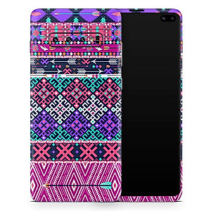 DesignSkinz Pink & Teal Modern Colored Aztec Pattern Protective Vinyl Decal Wrap Skin Cover Compatible with The Samsung Galaxy S20 (Screen Trim & Back Glass Skin)