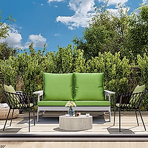 DWVO Patio Loveseat with Cushion, Hips All-Weather Resistant Outdoor Garden Sofa Wood Grain Outdoor Couch with Polyester Pillow, Green