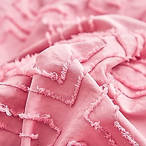 4 Pieces Tufted Toddler Bedding Set Solid Pink Jacquard Tufts, Soft and Embroidery Shabby Chic Boho Bohemian Design for Baby Girls, Includes Comforter, Flat Sheet, Fitted Sheet and Pillowcase