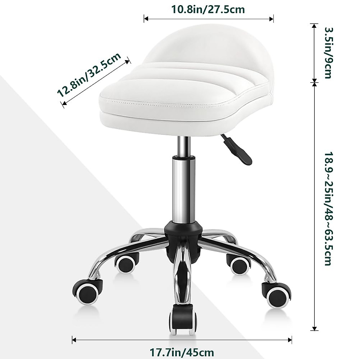 BFTOU White Rolling Stool Chair with Wheel Perfect for Home Work SPA Massage Height-Adjustable and Cost-Effective Swivel Stool with Low Back