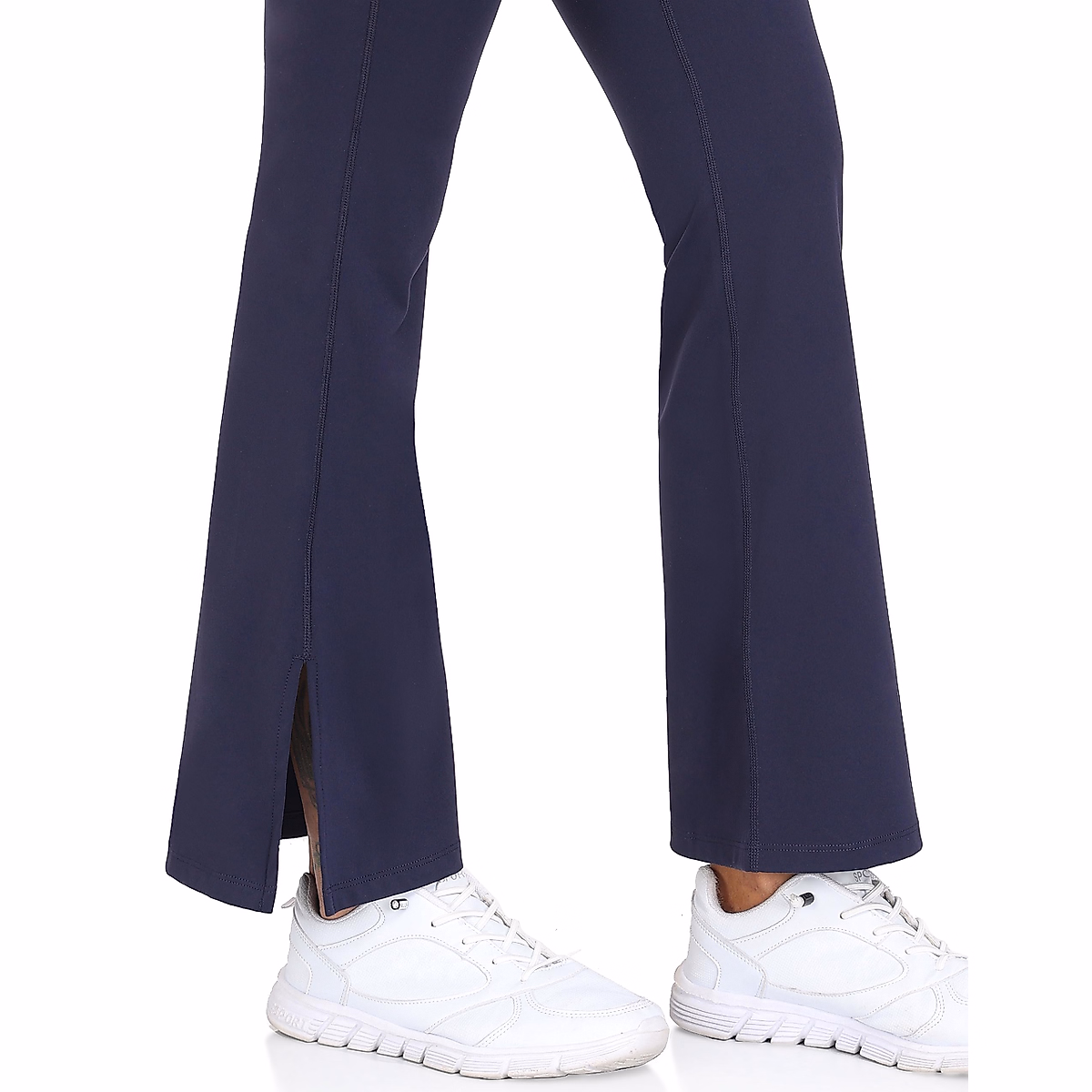 YUNOGA Women's Flare Leggings with Pockets, Crossover High Waist Buttery Soft Bootcut Yoga Pants, Split-Hem Bell Bottom Pants (L, Navy)