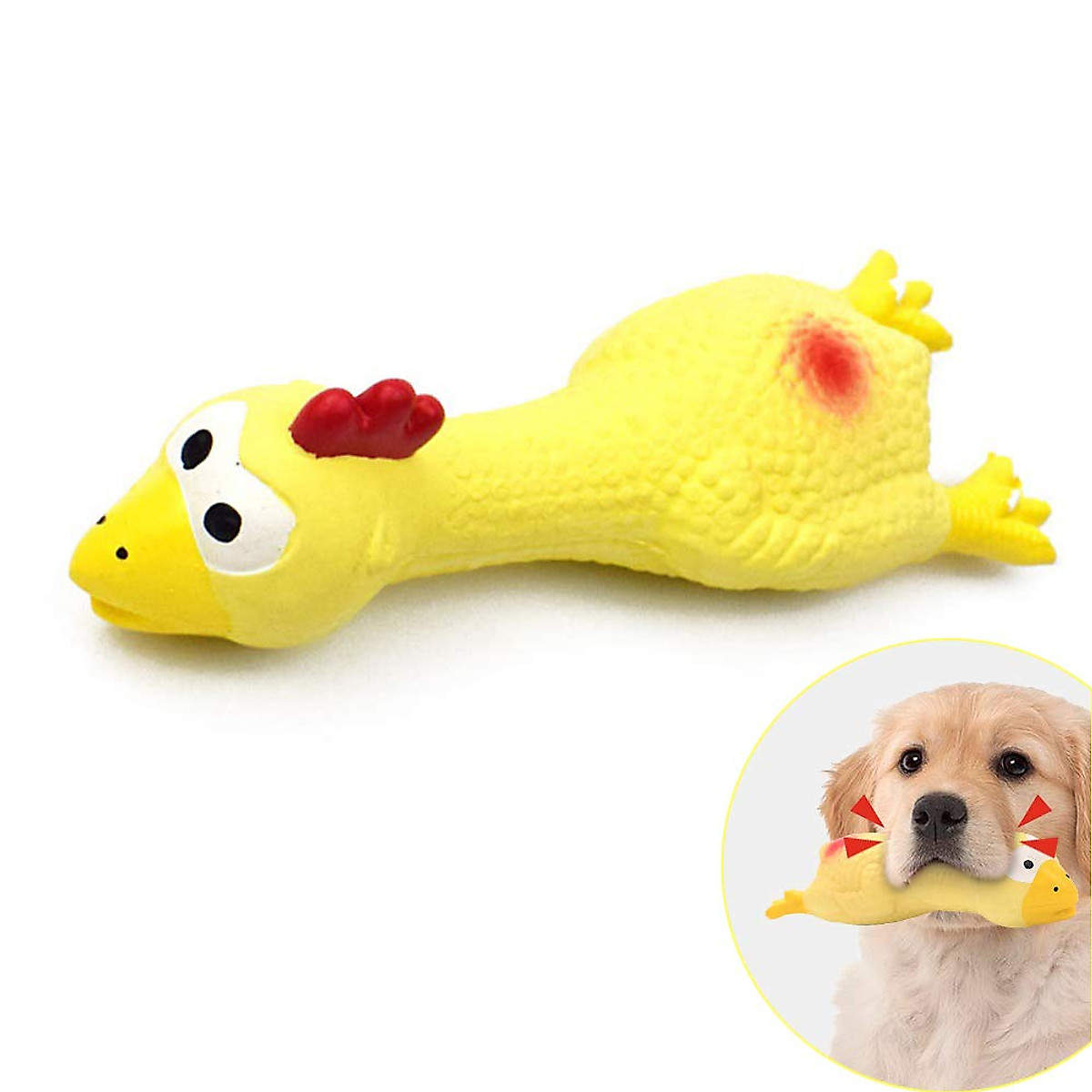 SICOPEE 3PCS Dog Squeaky Toys, Dog Small Screaming Chicken Toys, 6.6" Long Soft Rubber Chew Molar Dog Toys for Puppy Small Medium Dogs