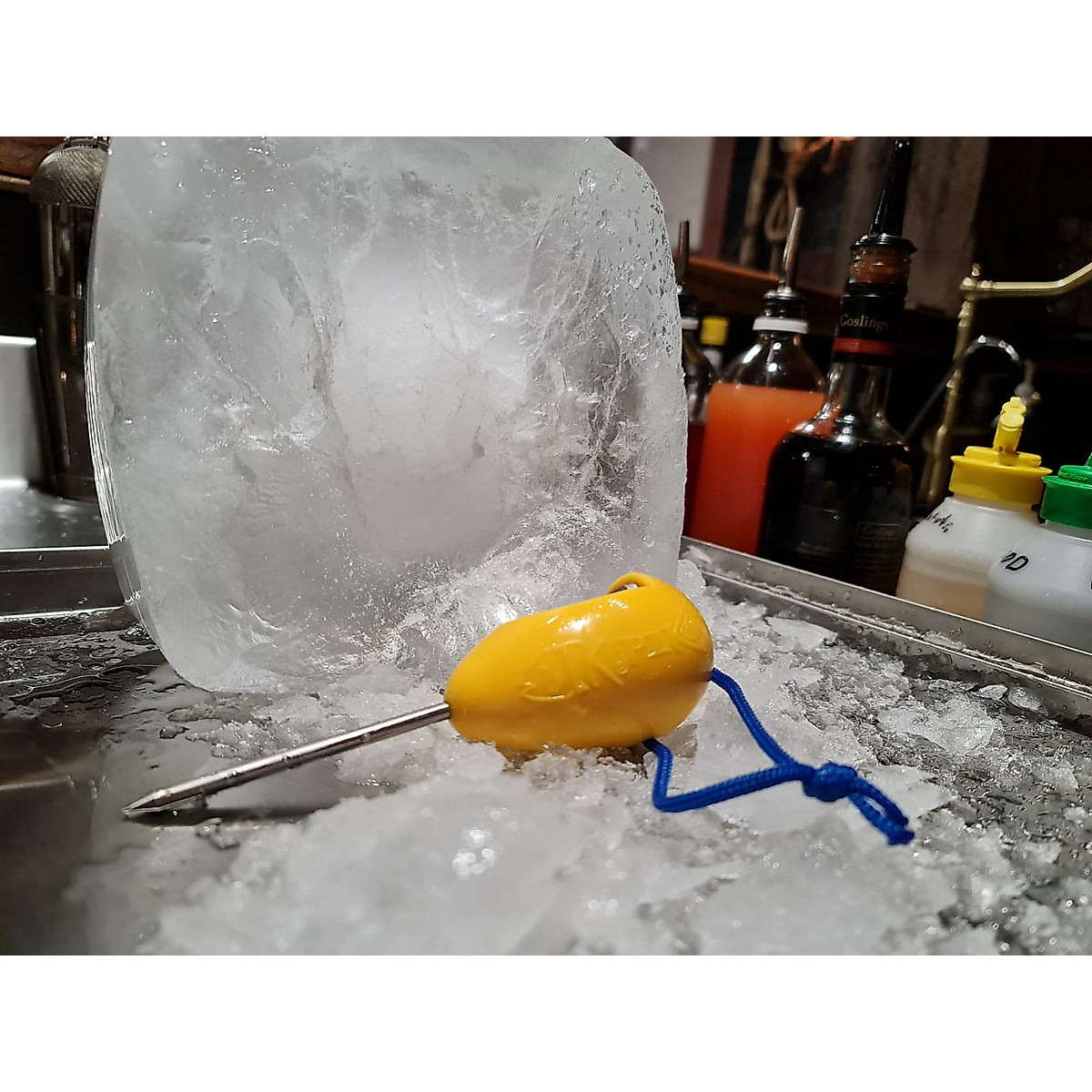 IKIPIK Ice Pick Stainless Steel Spike with Protective BPA-Free Cover. Spike Plastic Grip & Bottle Opener. (Canary)