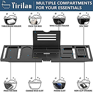 Yirilan Bath Tray, Foldable Bathtub Caddy, Adjustable Premium Bamboo Bathroom Tray for Tub, for Home Spa - Couples Wedding Gifts - Black