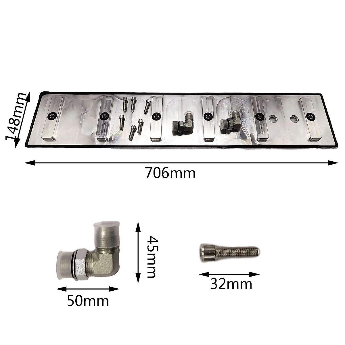 Billet Aluminum Tappet Cover Kit Replacement for 1989-2002 Cummins Diesel 5.9L 12v 24v Dual Port Ram VE44 P7100 Pumps (Silver)