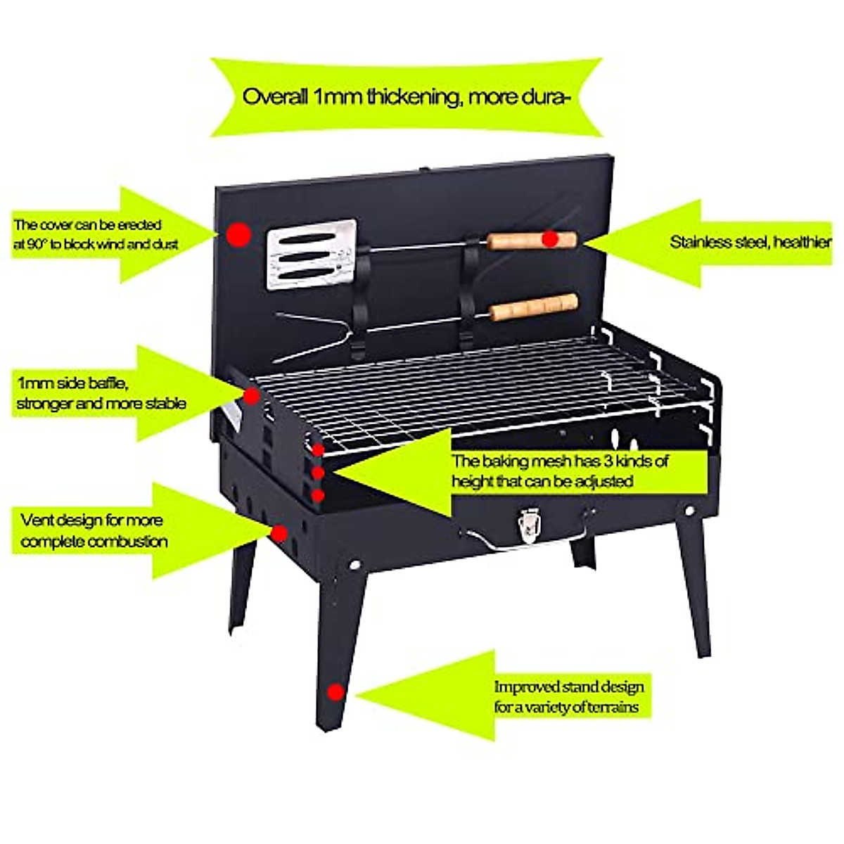 Advanced Portable Charcoal Grill Outdoor Folding Barbecue Grill Comes with BBQ Toolbox Grill Barbecue Grill Stall