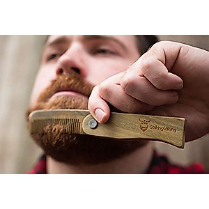 Striking Viking Folding Wooden Comb - Men's Hair, Beard & Mustache Comb - Pocket Sized Sandal Wood Comb for Everyday Grooming, Use Dry or with Balms and Oils - Beard Gift for Men