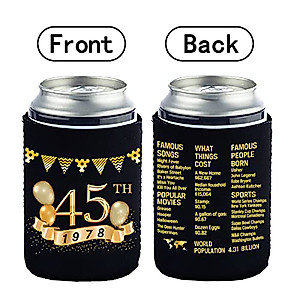 Yangmics 45th Birthday Can Cooler Sleeves Pack of 12-45th Anniversary Decorations- 1978 Sign - 45th Birthday Party Supplies - Black and Gold the forty-fifth Birthday Cup Coolers