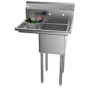 KoolMore 1 Compartment Stainless Steel Commercial Kitchen Prep & Utility Sink with Drainboard - Bowl Size 14" x 16" x 11", Silver