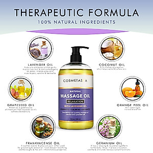 Cosmetasa Luxury Spa Treatment Gift Set- Relaxation, Nourish and Sore Muscle Massage Oil with Hot Stones, Roller Ball and Thumb Saver Massage Tools