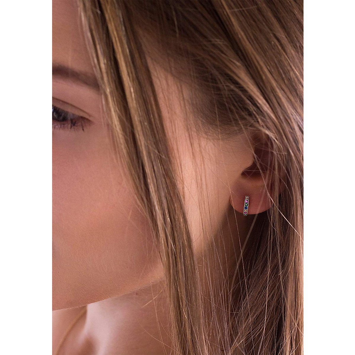 SWEETV 925 Sterling Silver Rainbow Hoop Earrings for Women Girls - Small Hoop Earrings Cubic Zirconia Hypoallergenic Earrings for Girls,Rainbow