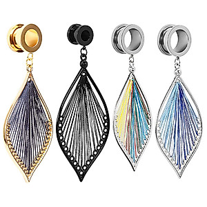 TBOSEN 2pcs Ear Dangle Gauges Handmade Leaf Shap Dangling Plugs and Tunnels for Ears Streched Size Gauge 2g to 1 inch