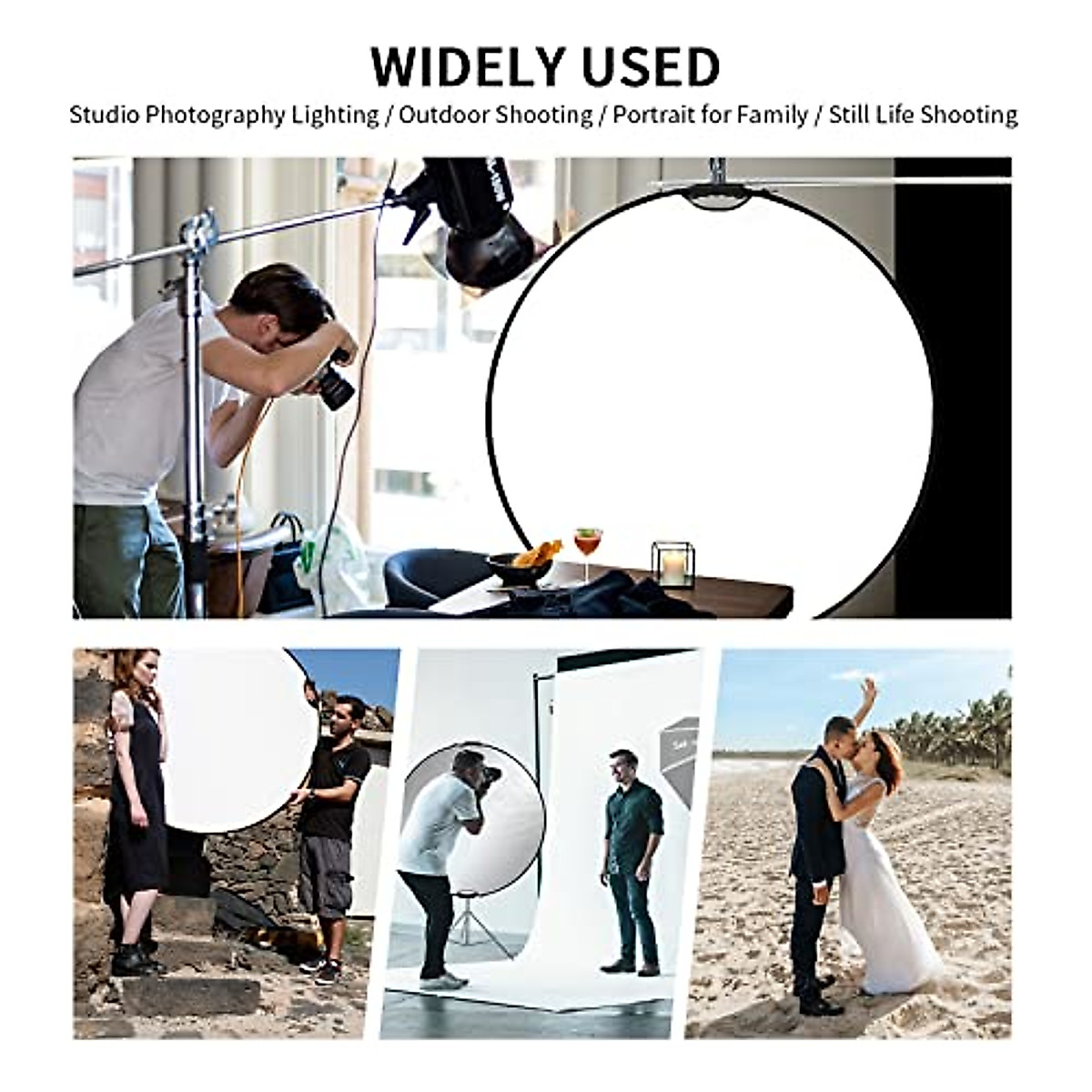 Selens 43 Inch (110cm) Photography Reflector, Collapsible Light Reflector with Carrying Case, 5 in 1 Reflector for Photography Photo Studio Lighting -Translucent, Silver, Gold, White and Black