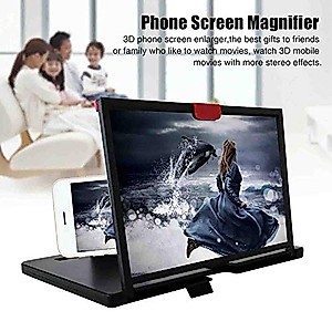 12" Screen Magnifier for Cell Phone 3D HD Magnifing Projector Screen Enlarger Smartphone Desktop Bracket Universal Cellphone Screen Magnifier Holder (Black)