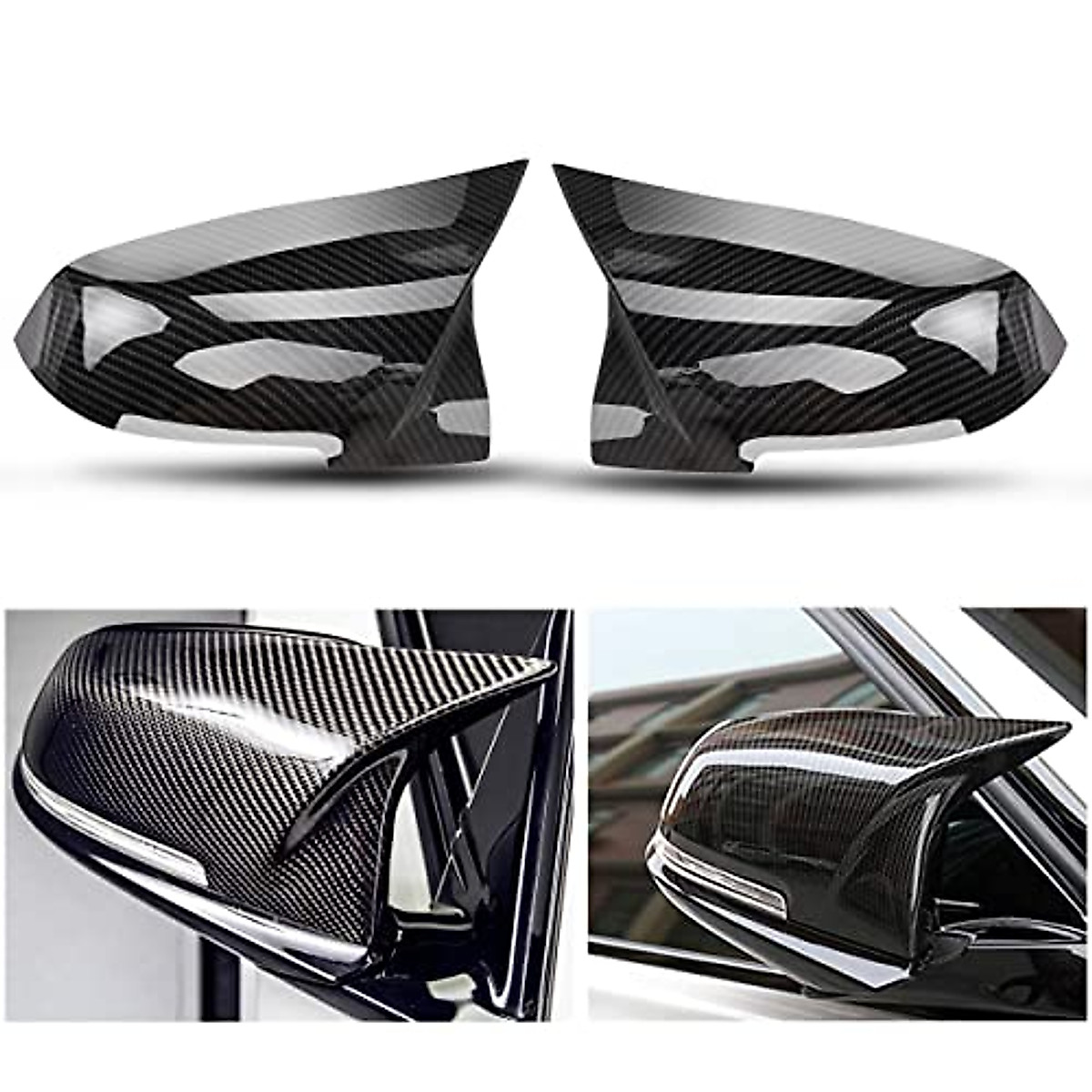 Door Rearview Mirror Cover Cap Carbon Fiber Replacement for BMW F20 F22 F30 F31 F32 F33 F36 F87 M2 X1 E84 328i 330i 335i 428i 435i (2PCS)
