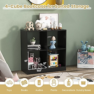 Tangkula 4-Cube Bookcase, Freestanding Open Bookshelf, 2 Anti-Tipping Kits, Modern Cube Storage Wooden Display Shelf for Living Room Kids Room, Easy Assembly (Black, 29 x 13 x 29 Inch)