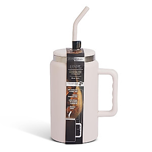 Hydragear Edge Stainless Steel Tumbler with Easy-Carry Handle and Resudable Metal Straw - 50 Oz - Pale Flamingo