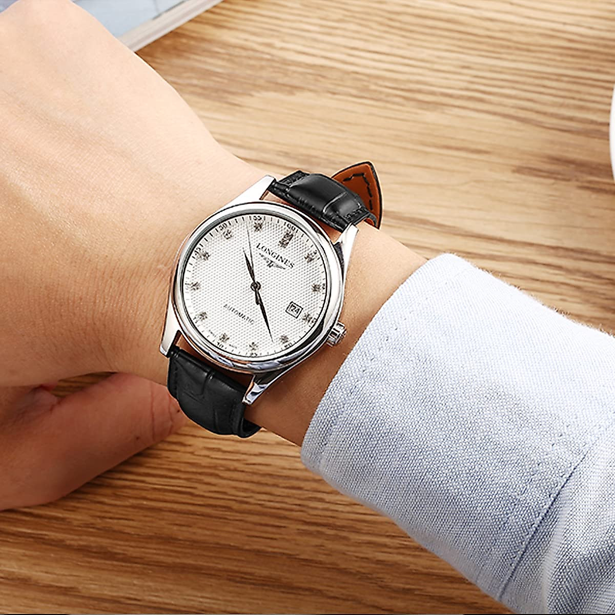 Moran Genuine Leather Replacement Watch Band Deployment Buckle 18mm 19mm 20mm 21mm 22mm 23mm 24mm Calfskin Watch Strap for Men's and Women's