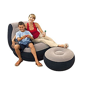 Intex Inflatable Ultra Lounge Chair With Cup Holder & Ottoman Set, Vinyl, Gray (5 Pack)
