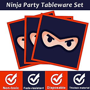 98 Pieces Ninja Birthday Party Decorations Ninja Warrior Tableware Set Karate Plates Napkins Tablecloth Ninja Master Birthday Party Supplies Kit Table Cover Dinnerware Party Favors