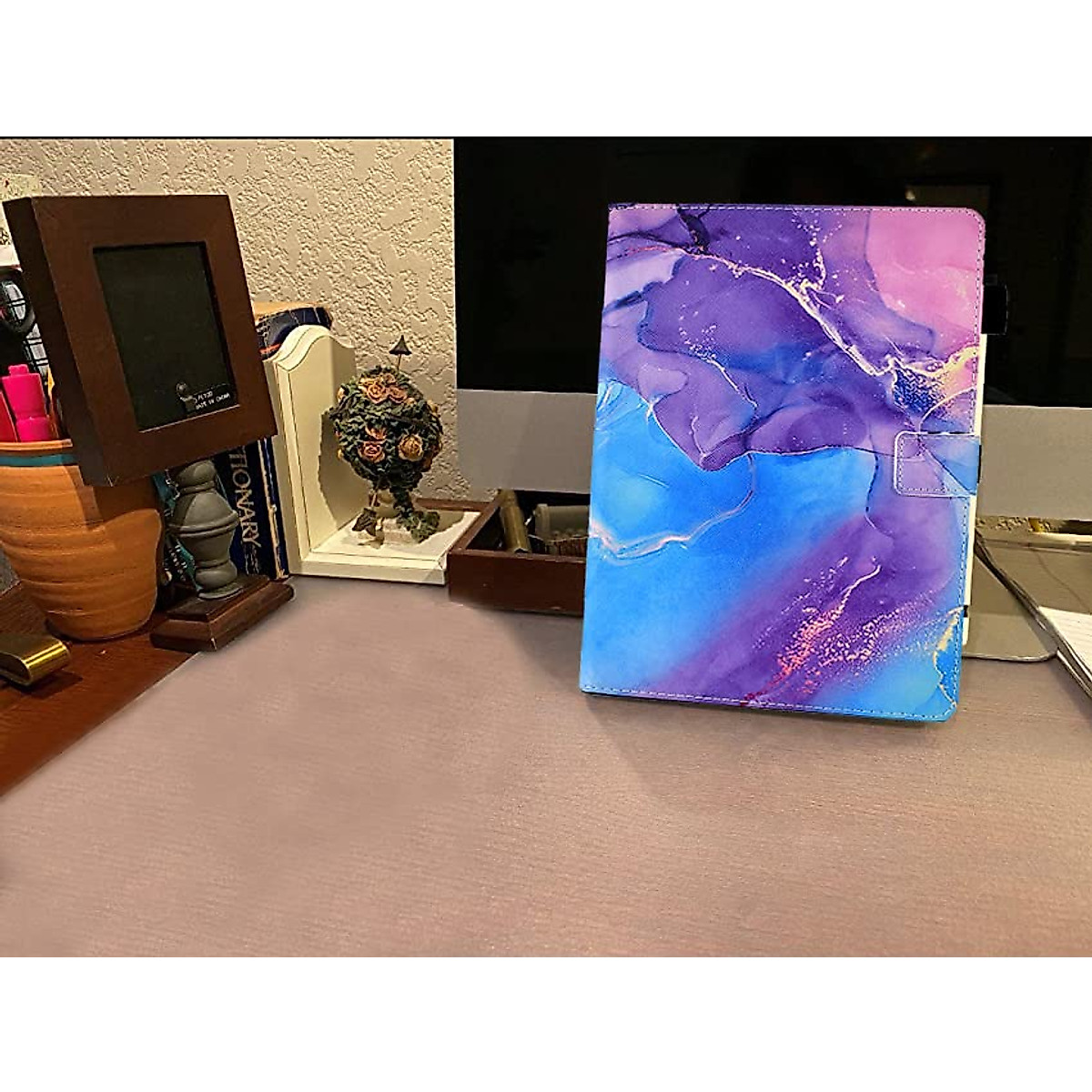 Funut Case for All-New Fire HD 10 Tablet (9th/7th/5th Generation, 2019/2017/2015 Release), Slim PU Leather Folio Stand Smart Cover with Auto Wake/Sleep for Kindle Fire HD 10.1 inch, Purple Marble