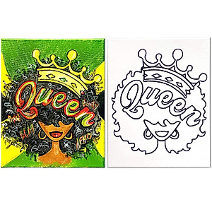 4 PACK Canvas Painting Bundle | Pre Drawn Stretched Canvas | Afro Queen 2 | Birthday Gift | Adult Sip and Paint Party Favor | DIY PARTY… (8x10)