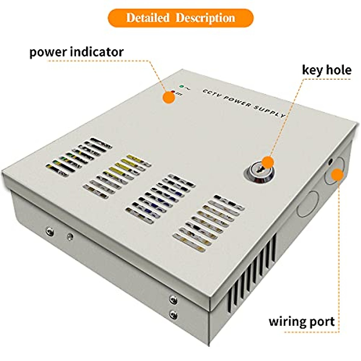 WEILAILIFE CCTV Power Supply Box, 9 Channel 12V 5A DC Distributed Power Supply Box, AC Plug Cord & Key Lock, Output AC to DC for Security Camera System, DVRs, IP Cameras, CCTV Cameras