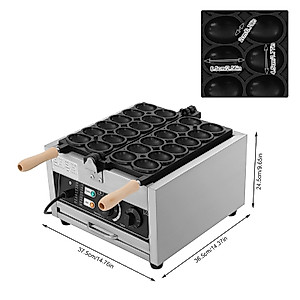 12pcs Commercial Egg Bubble Waffle Maker Machine 1.8Kw 110V Electric Non-Stick Rotatable Waffle Baker Machine with 122-572℉ Temp Range and Time Control Egg Puff Waffle Iron for Restaurants and Home