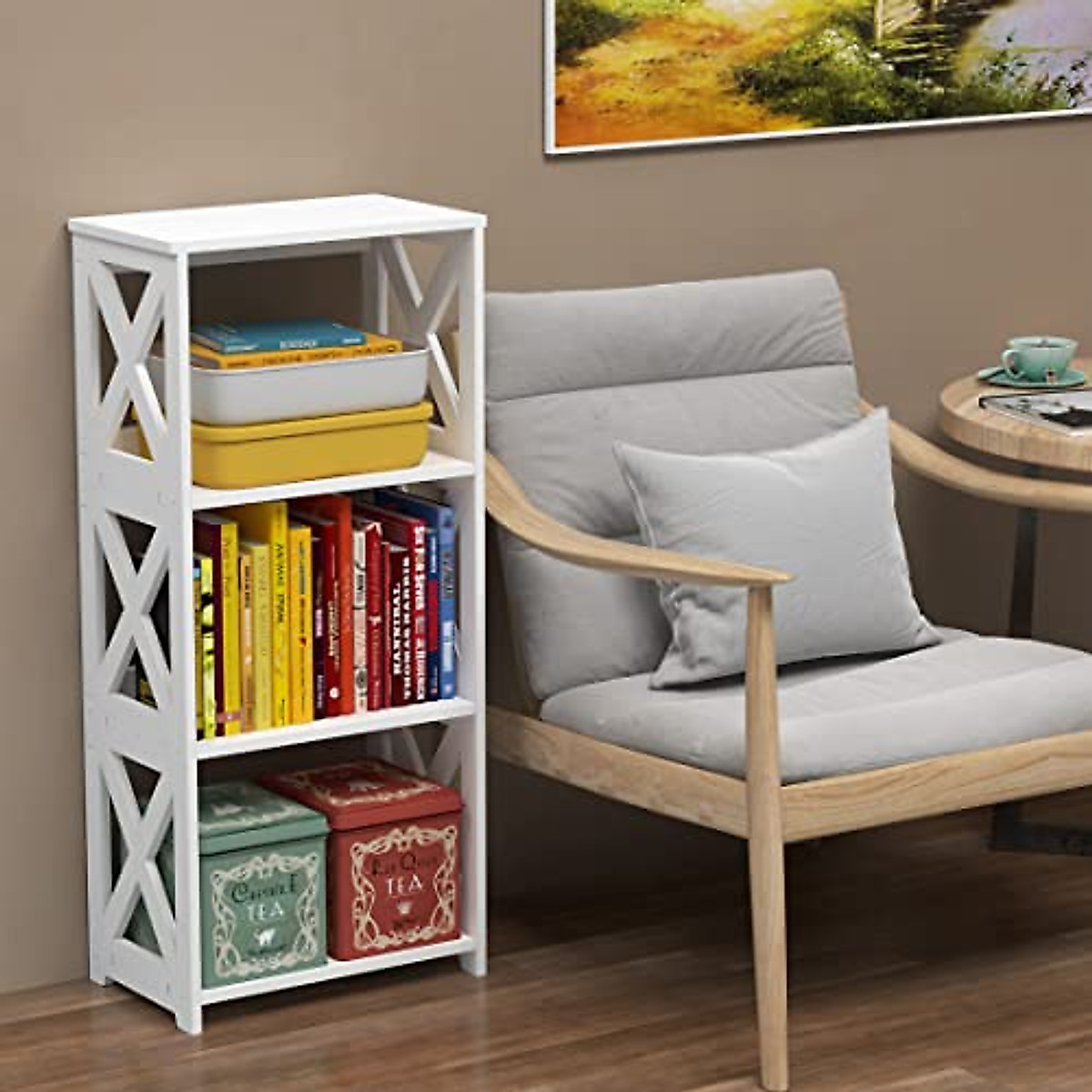 Rerii Bookcase, 4 Tier Small Bookshelf, Kids Open Shelves,Book Organizer Storage Shelf, Display Rack Table for Bathroom Living Room Bedroom Office, White