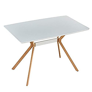 Hommoo Rectangle Dining Table Modern Kitchen Table Tea Coffee Table with White MDF Top and Wood Legs for Kitchen and Dining Room