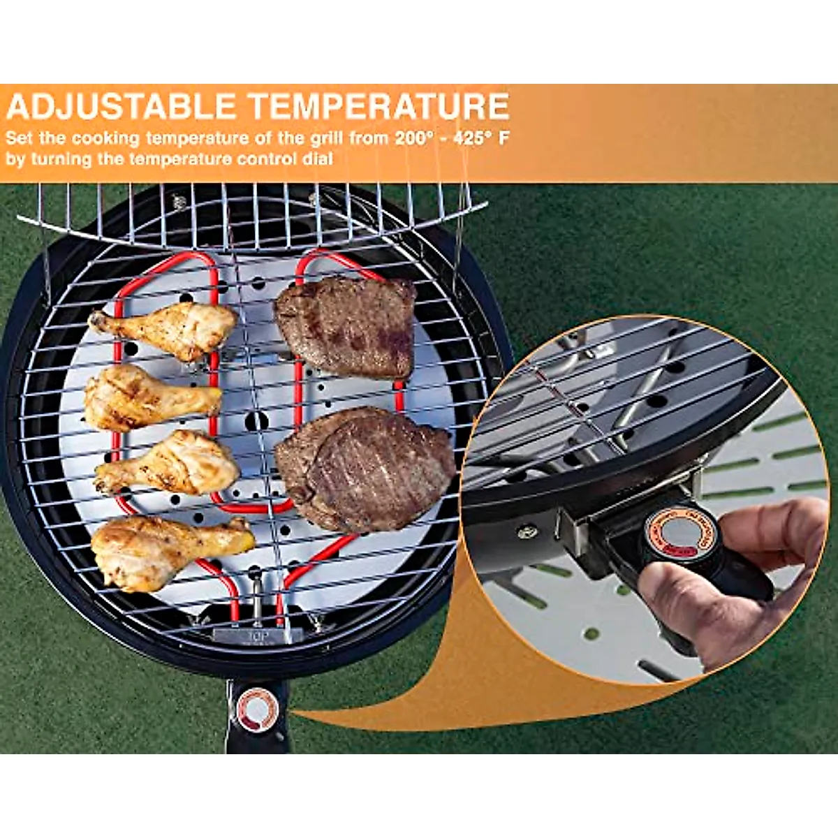 Homewell Electric BBQ Grill for Indoor & Outdoor Grilling with Warming Rack - Portable Patio Grill 1600 Watts (Black)